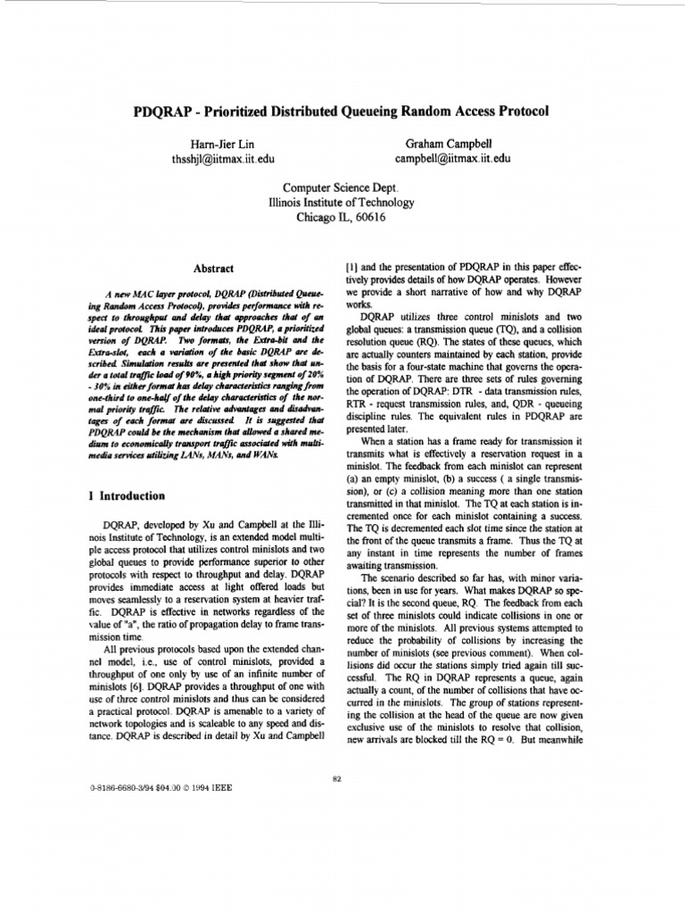 Pdqrapprioritized Distributed Queueing Random Access Protocol | PDF | Channel Access Method ...