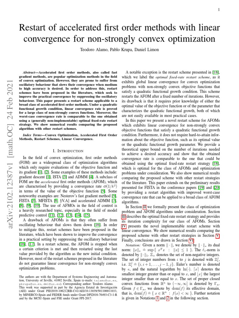 Restart Of Accelerated First Order Methods With Linear Pdf Mathematical Optimization
