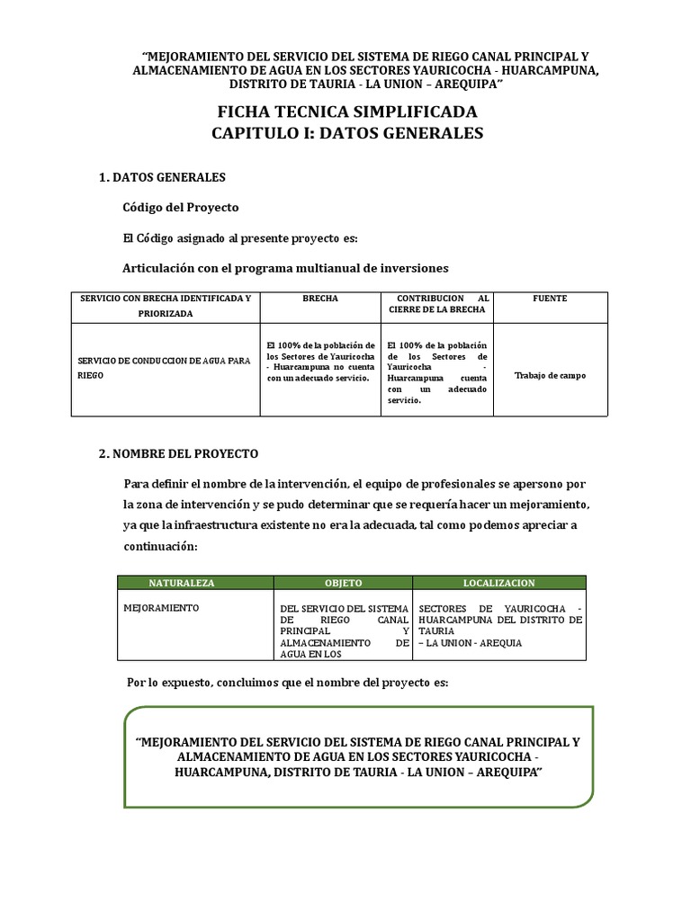 FICHA TECNICA SIMPLIFICADA CAP. I, II, III y IV | PDF | Riego | Agricultura