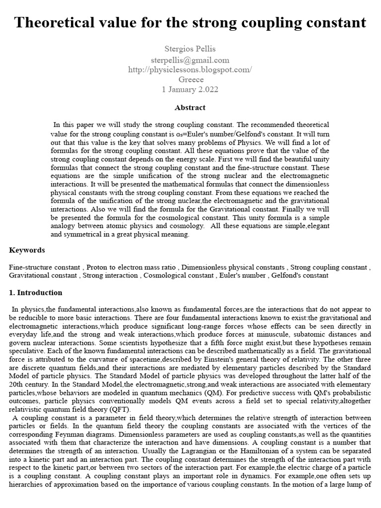 Theoretical Value For The Strong Coupling Constant | PDF | Fundamental ...