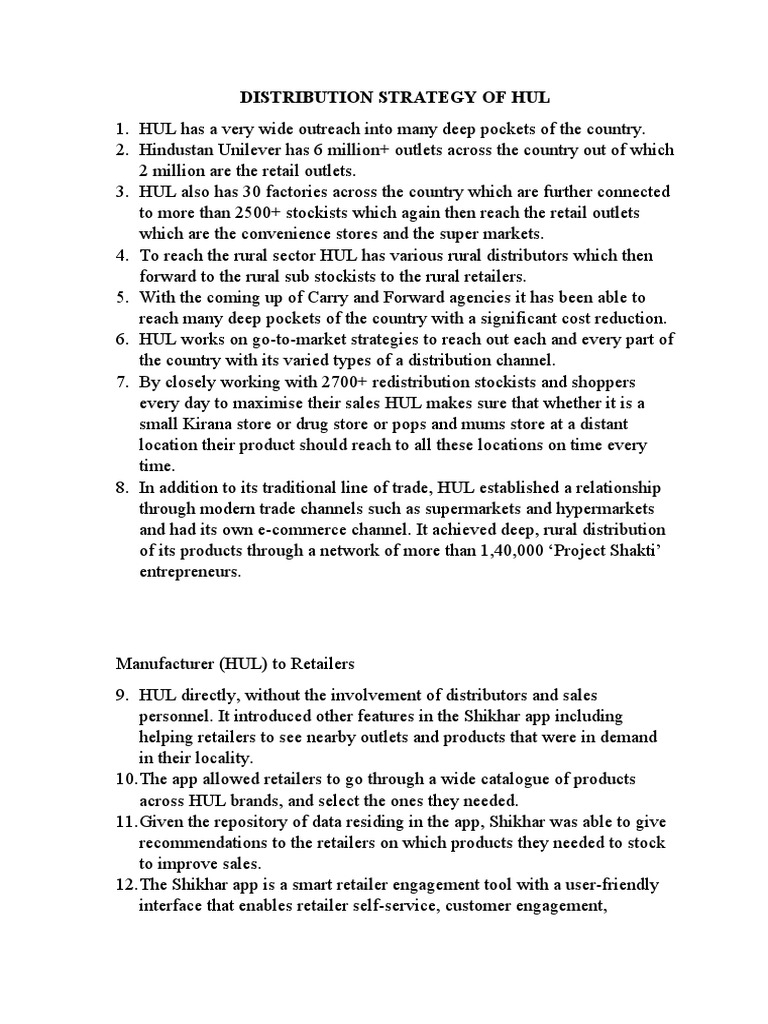 HUL's Distribution Strategy Overview | PDF | Retail | Supermarket