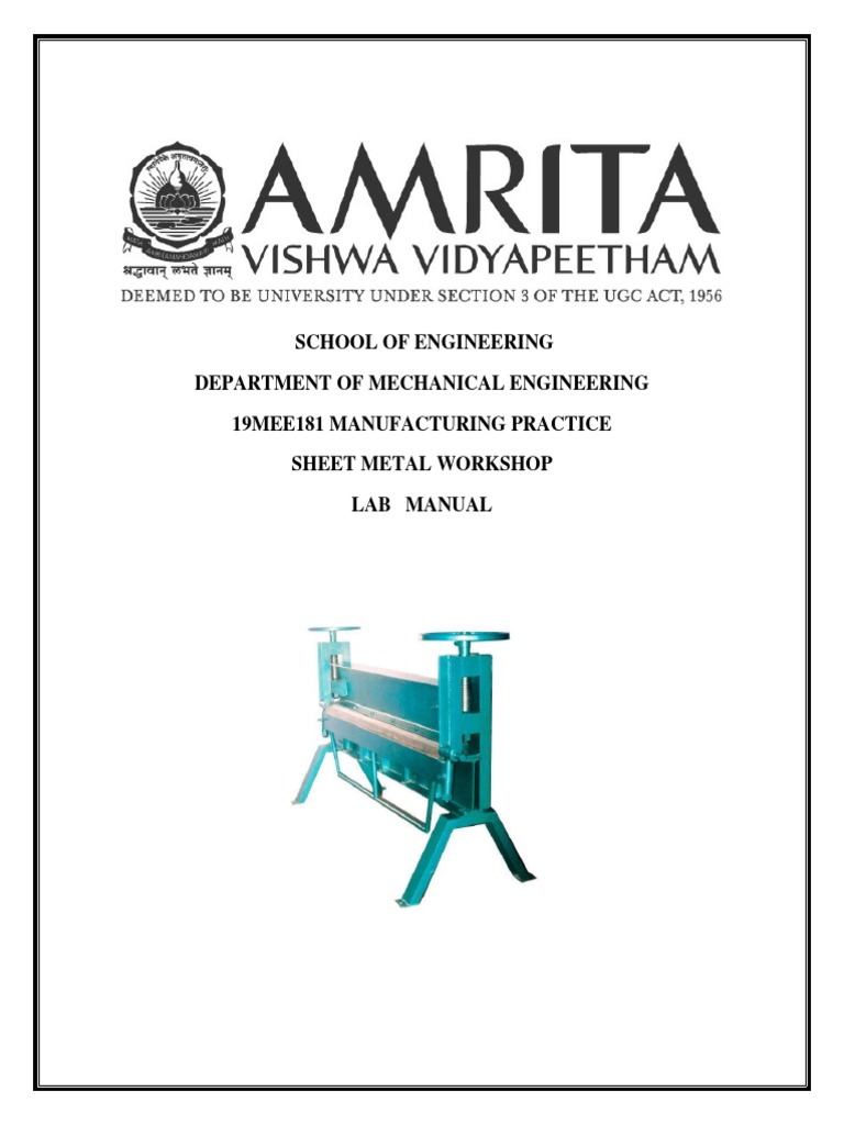 Sheet Metal Workshop - Lab Manual | PDF | Sheet Metal | Metalworking
