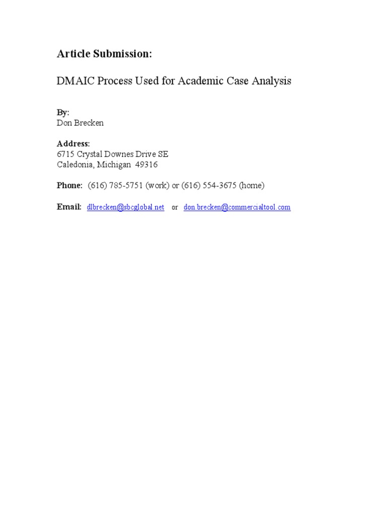DMAIC Process Used For Academic Case Analysis: Article Submission | PDF ...