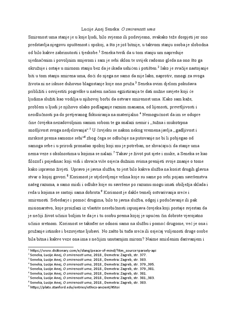 Filozofski Esej O Smirenosti Uma, Lucije Anej Seneka | PDF