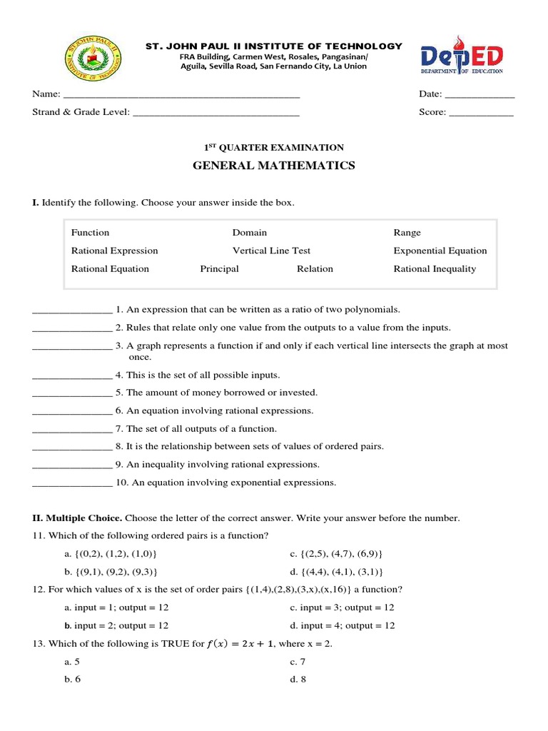 GENERAL MATHEMATICS Module 1 | PDF | Function (Mathematics) | Asymptote