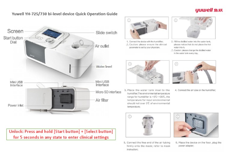 Yuwell YH-725/730 Bi-Level Device Quick Operation Guide | PDF