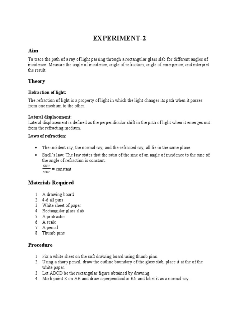 Experiment 2 (Science-2020) | PDF | Refraction | Angle