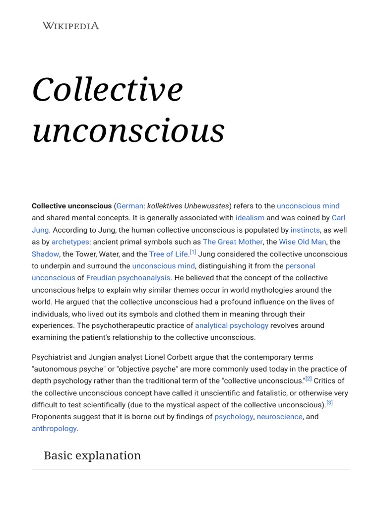 Collective Unconscious - Wikipedia | PDF | Carl Jung | Analytical ...
