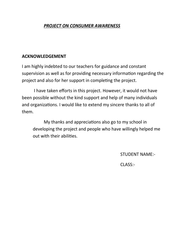 Project On Consumer Awareness: Acknowledgement | PDF | Consumer ...