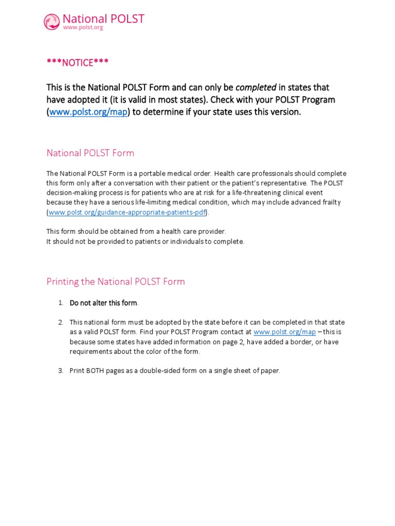 2020.05.11 National POLST Form With Instructions r2 | PDF ...