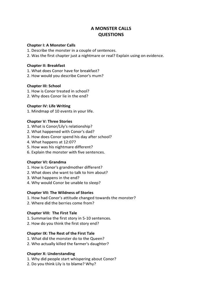 A Monster Calls - Chapter Questions | PDF