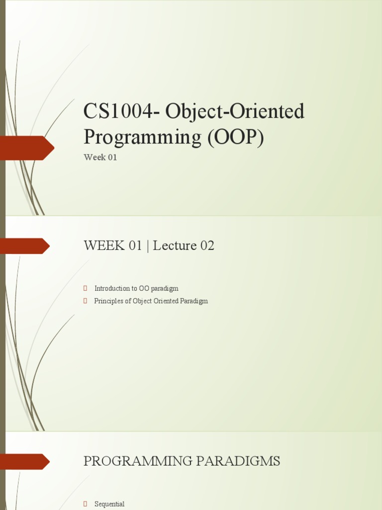 Week 1 L2 | PDF | Object Oriented Programming | Programming Paradigms