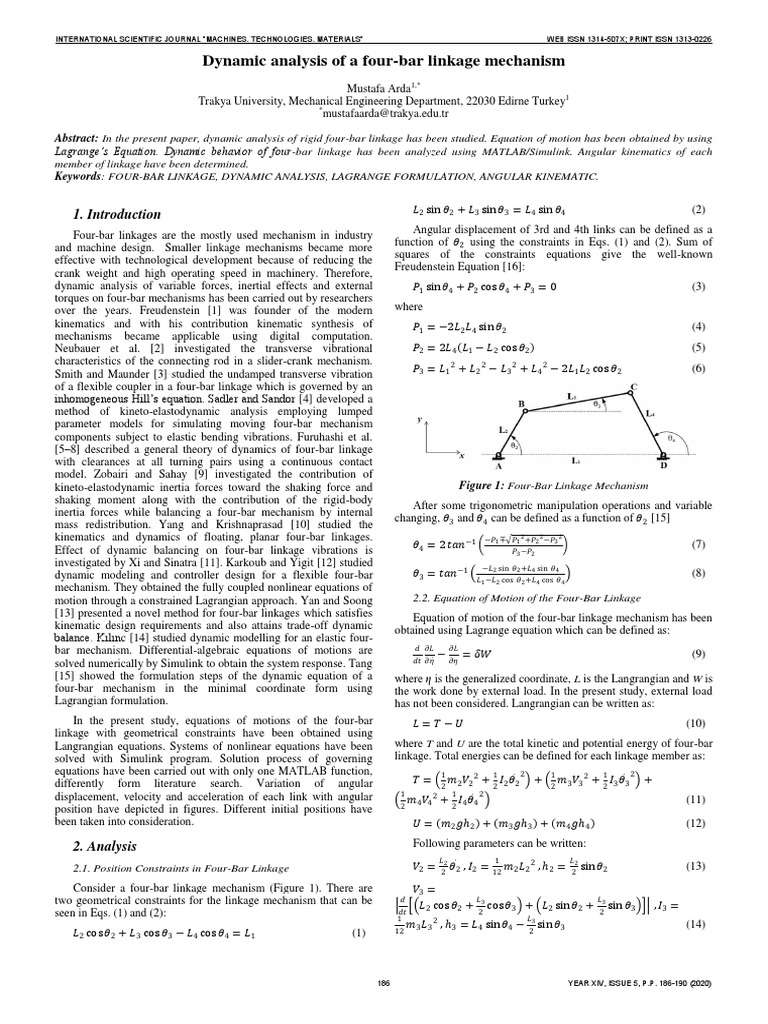 mtm-2020-5-186 Dynamic Analysis of A Four-Bar Linkage Mechanism | PDF ...