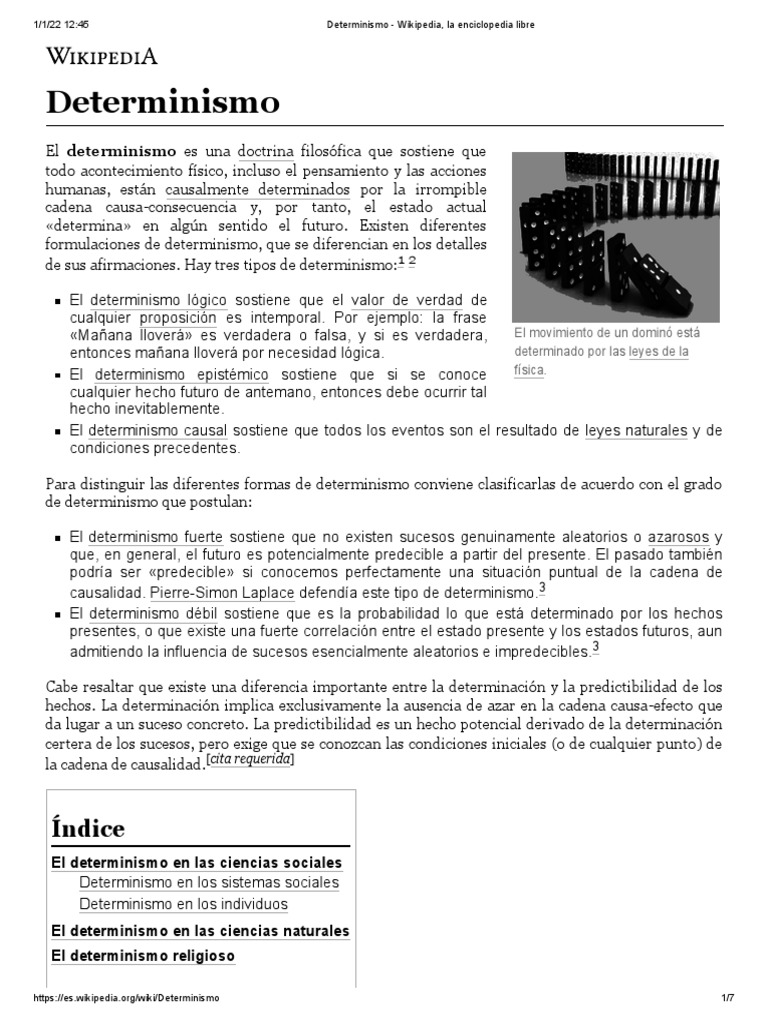 Determinismo - Wikipedia, La Enciclopedia Libre | PDF | Determinismo | Science