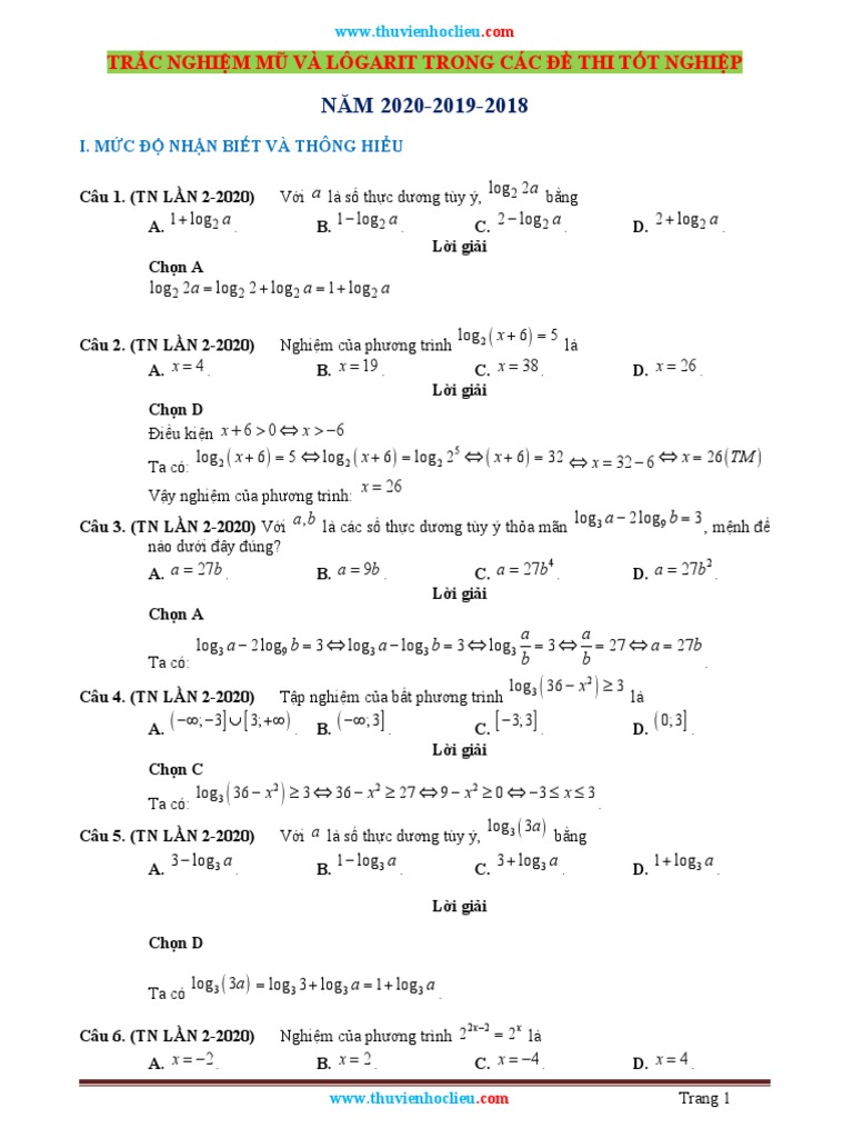 Trac Nghiem Mu Loga Trong Cac de Thi Tot Nghiep 20 19 18 | PDF