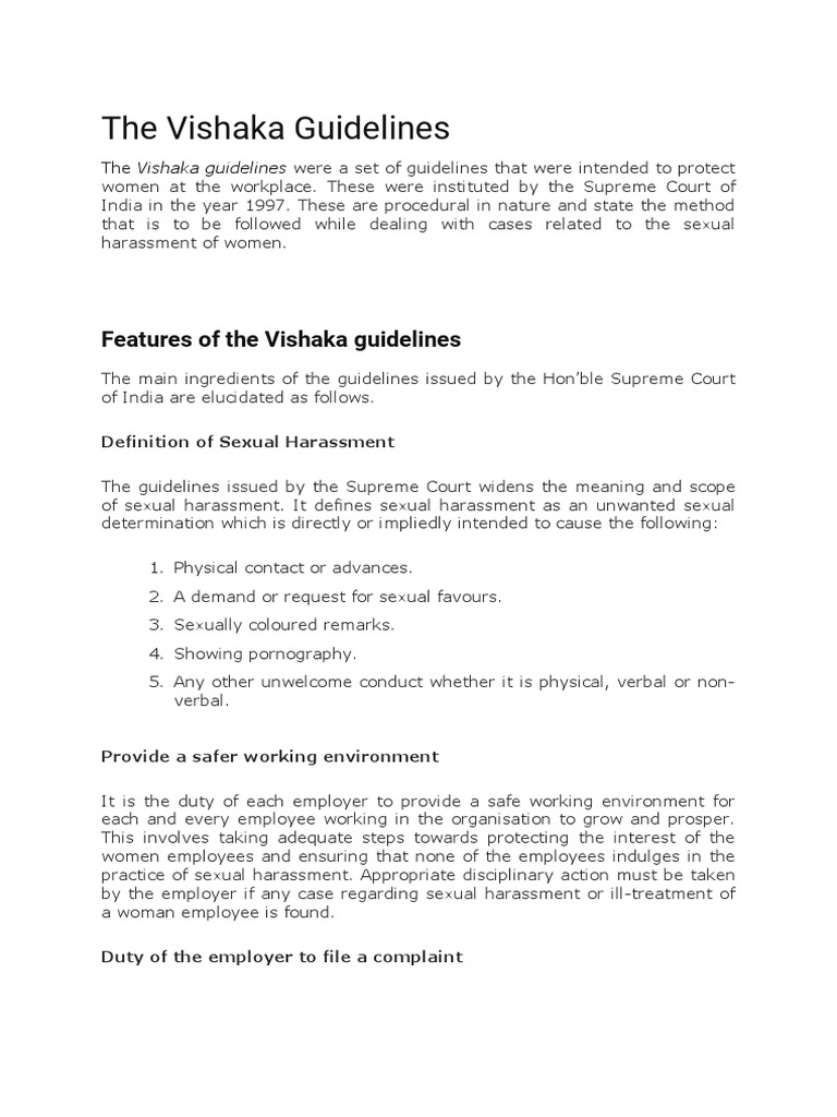 The Vishaka Case Study | PDF | Sexual Harassment | Criminal Law