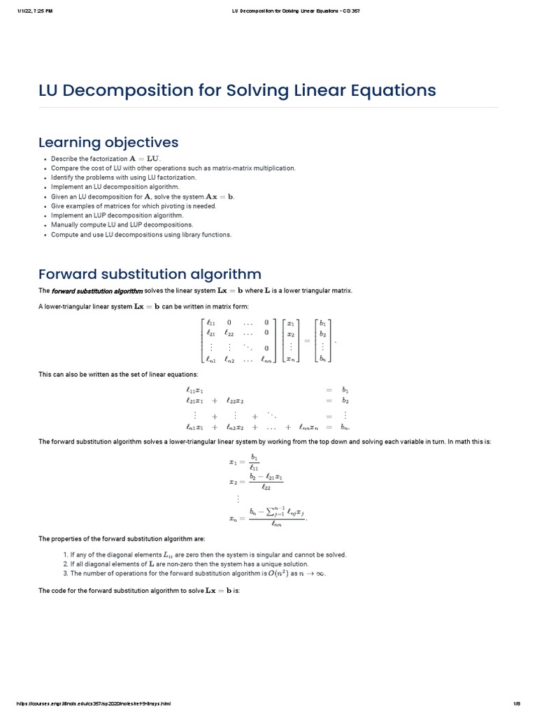 LU Decomposition For Solving Linear Equations | PDF | Matrix (Mathematics) | System Of Linear ...