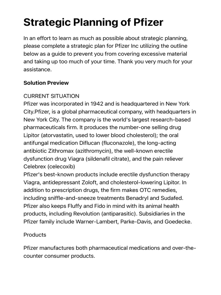 Strategic Planning of Pfizer | PDF | Pfizer | Health Care