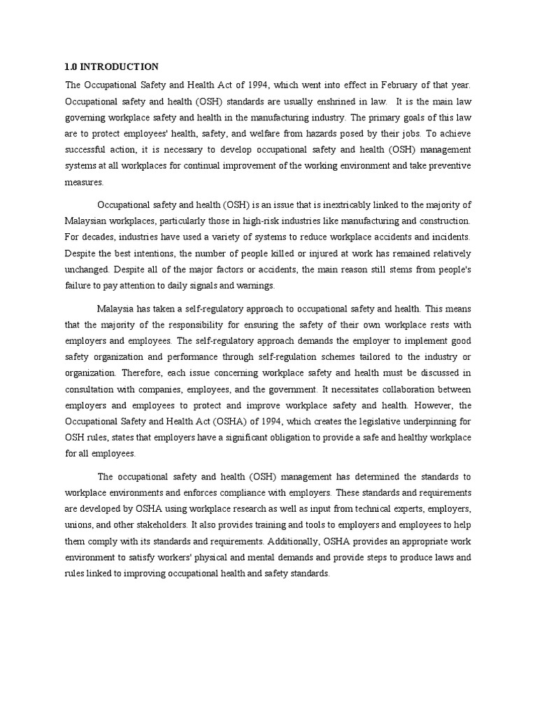 Assignment OSH | PDF | Occupational Safety And Health | Employment