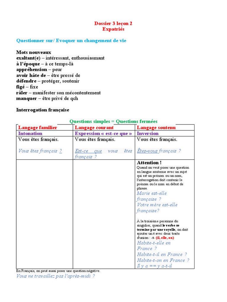 Dossier 3 Lecon 2 | PDF | Question | Communication humaine
