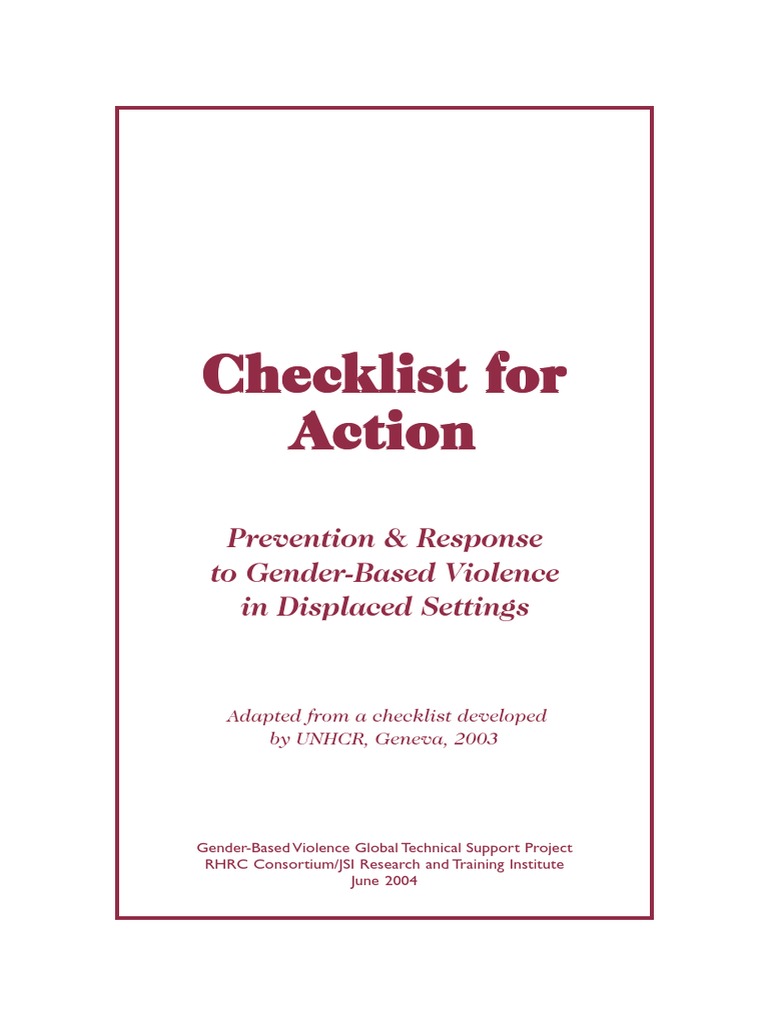 Checklist For Action Prevention and Response To GBV in Displaced ...