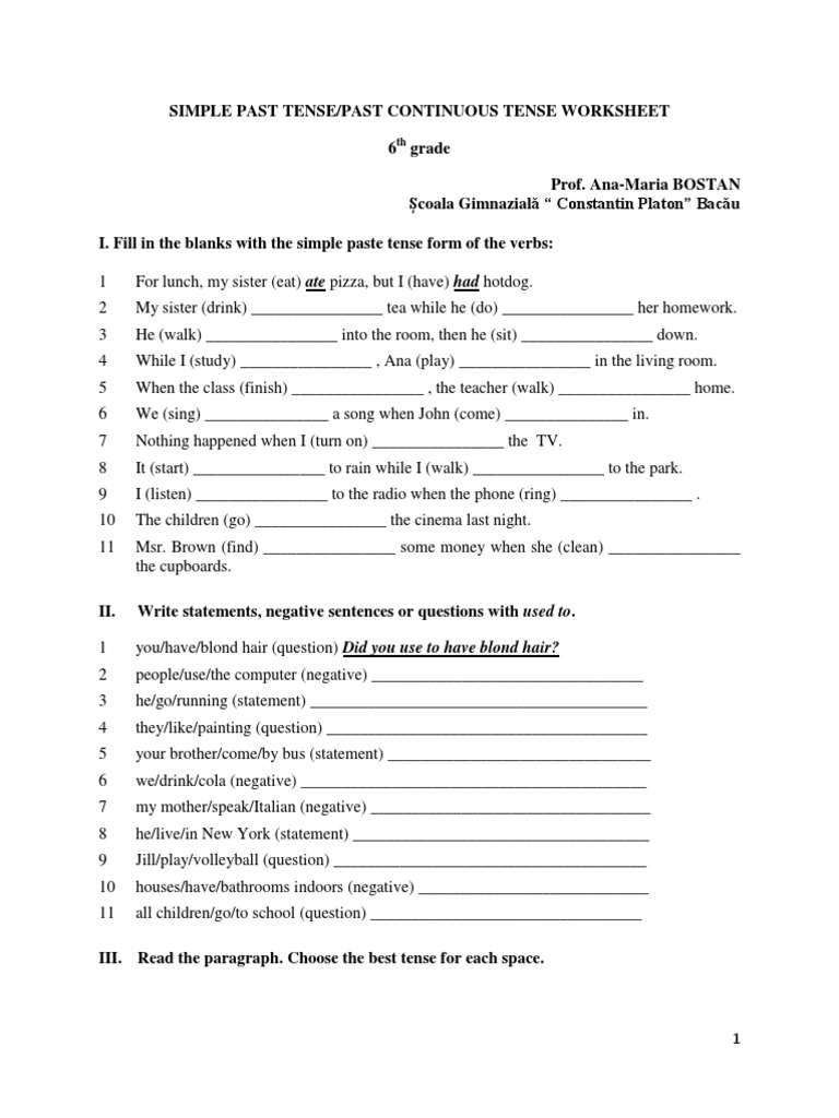 Limba Engleza - Clasa-Vi - Fisa de Lucru | Download Free PDF ...