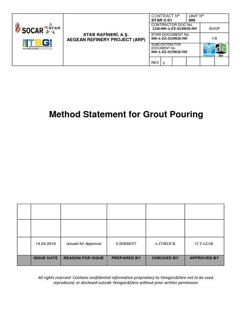 Method Statement For Grout Pouring: Star Rafineri, A.Ş. Aegean Refinery ...