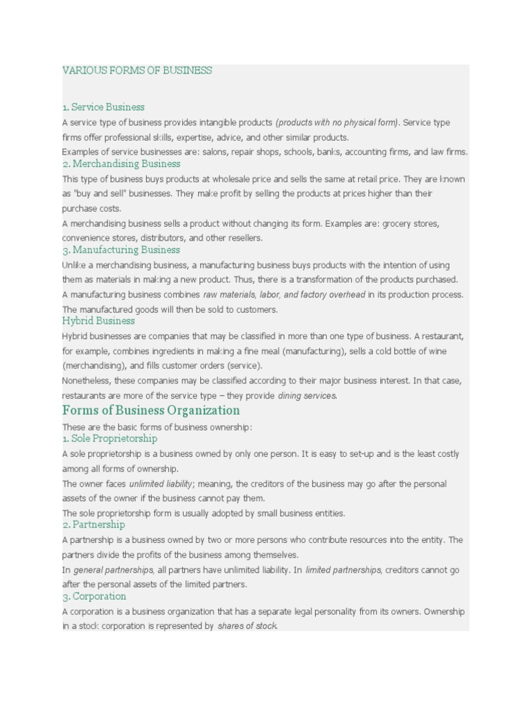Types of Business Organizations Explained | PDF | Limited Liability ...