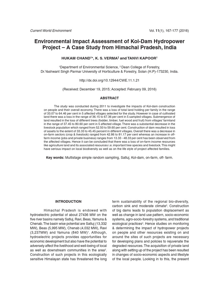 Environmental Impact Assessment of Kol-Dam Hydropower Project - A Case ...