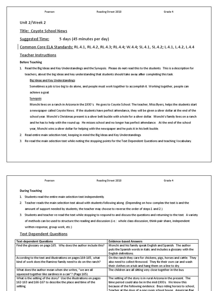 Pearson Reading Street 4 Coyote Street News v3 | PDF