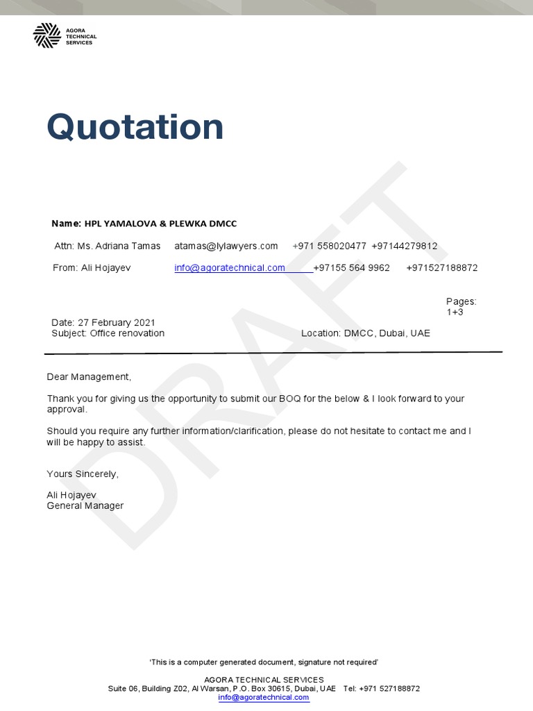 HP-Yamalova&Plewka DMCC Quotation | PDF | United Arab Emirates | Payments