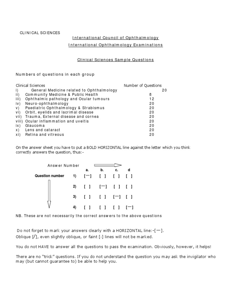 15 Sample Clinical Sciences Questions | PDF | Ophthalmology | Cataract