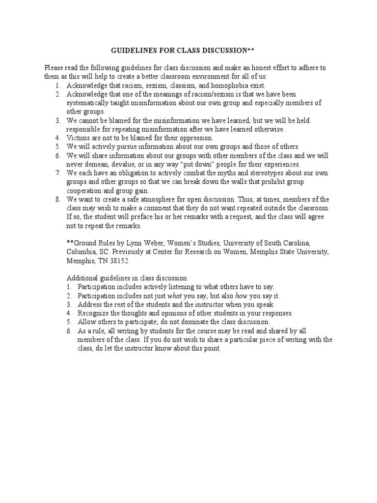 Class Discussion Guidelines for Inclusivity | PDF | Self-Improvement