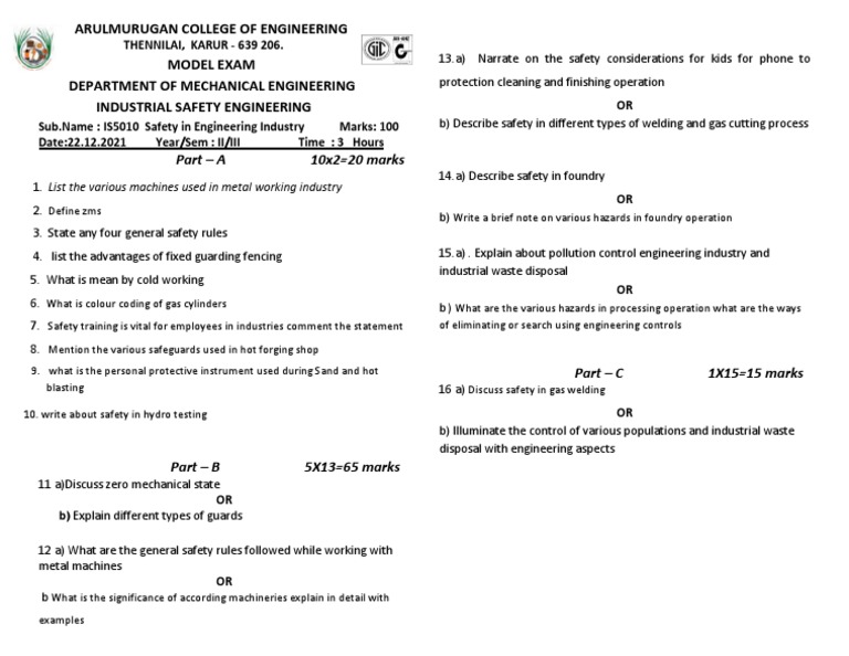 Part - A 10x2 20 Marks | PDF | Foundry | Engineering