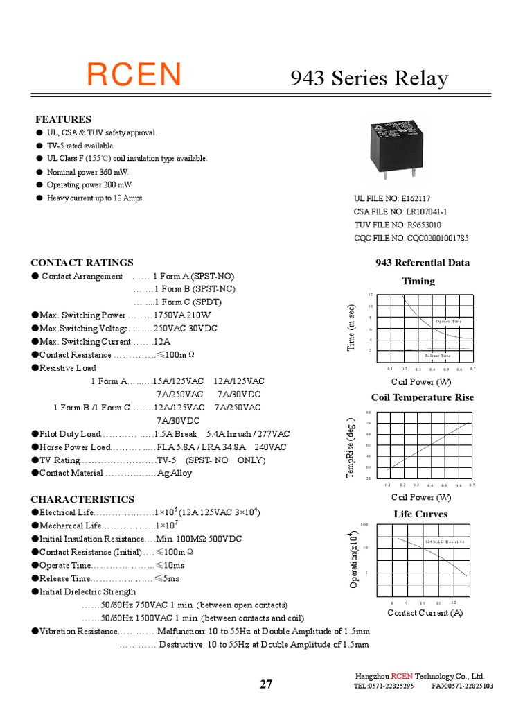 943 Series Relay | PDF | Relay | Switch