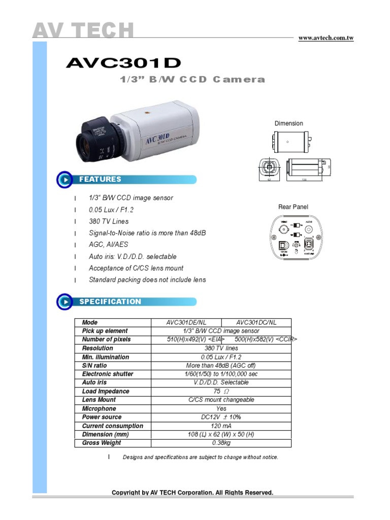 AVC Camera BN 301D | PDF
