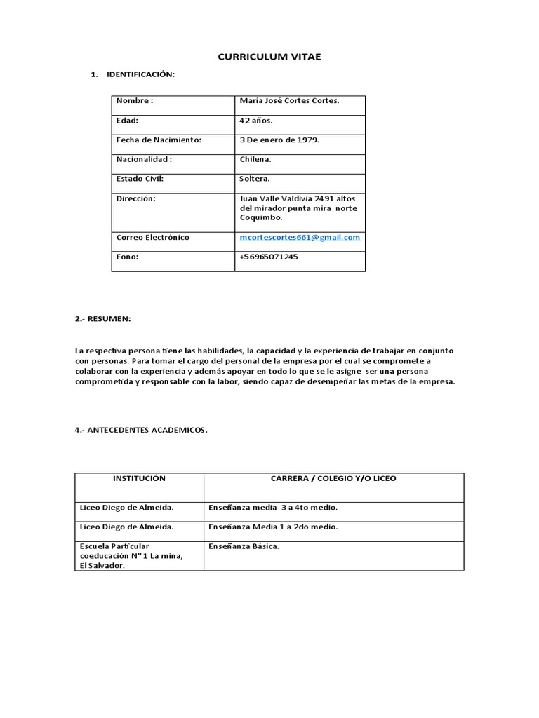 Curriculum Vitae Maria Jose 2021 | PDF