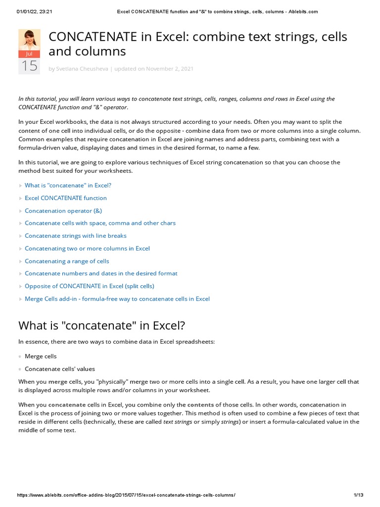 Excel CONCATENATE Function and - & - To Combine Strings, Cells, Columns ...