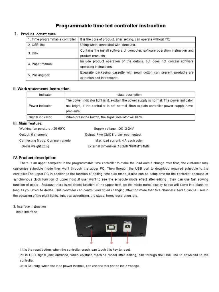 Programmable Time Led Controller Instruction: . Product Constitute ...