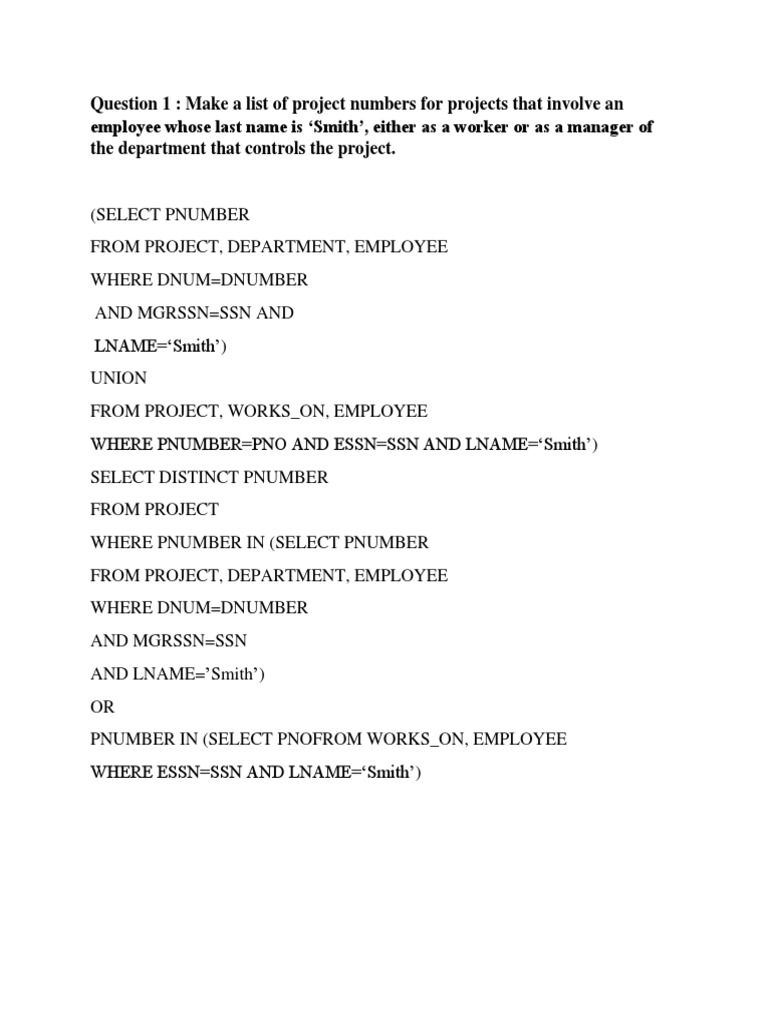 Question 1: Make A List of Project Numbers For Projects That Involve An ...