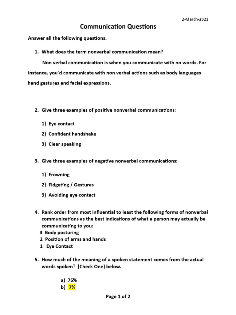 Questions Communication | PDF | Nonverbal Communication | Communication