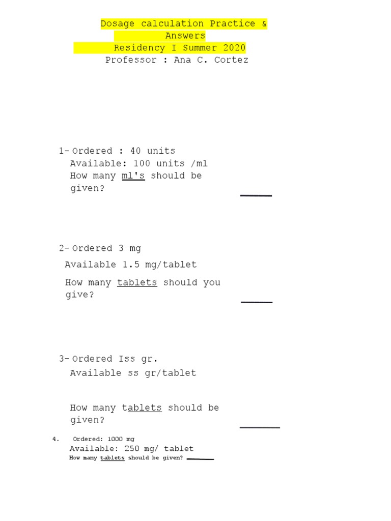 Dosage Calculation Practice Problems | PDF | Pharmaceutical Industry ...