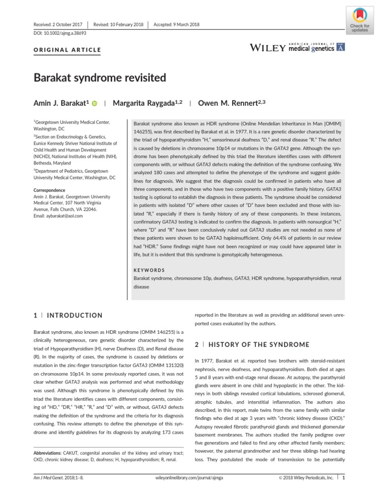 Barakat Syndrome Revisited | PDF | Genetic Disorder | Genetics
