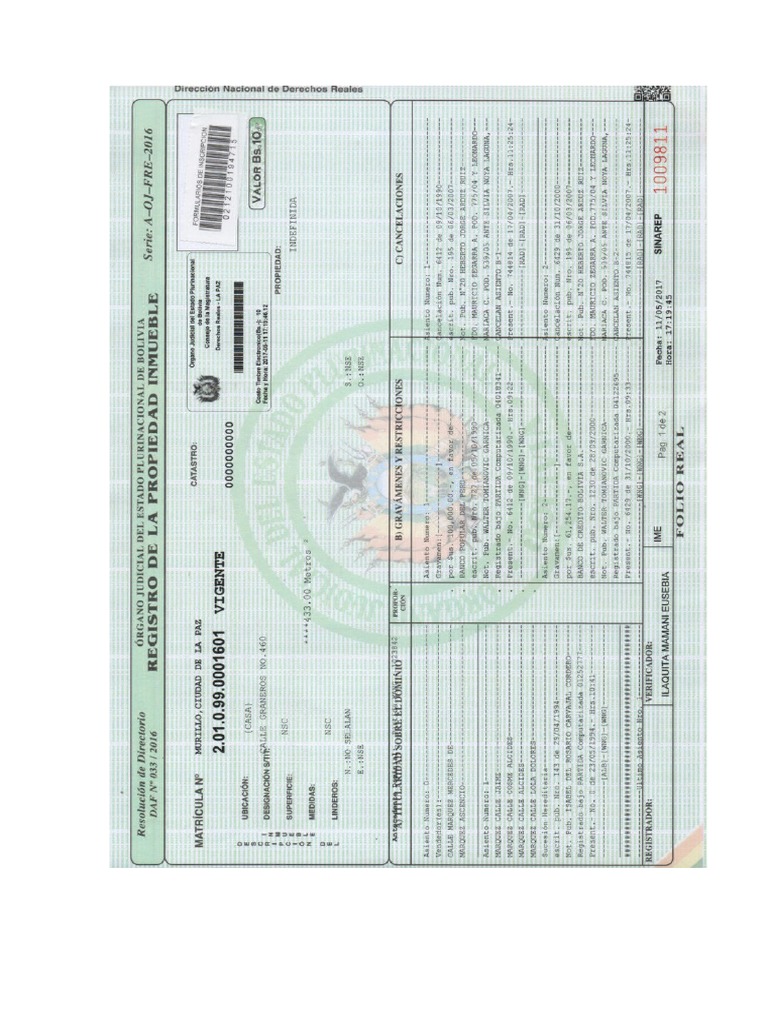 Folio Real Actualizado Inmueble Graneros | PDF