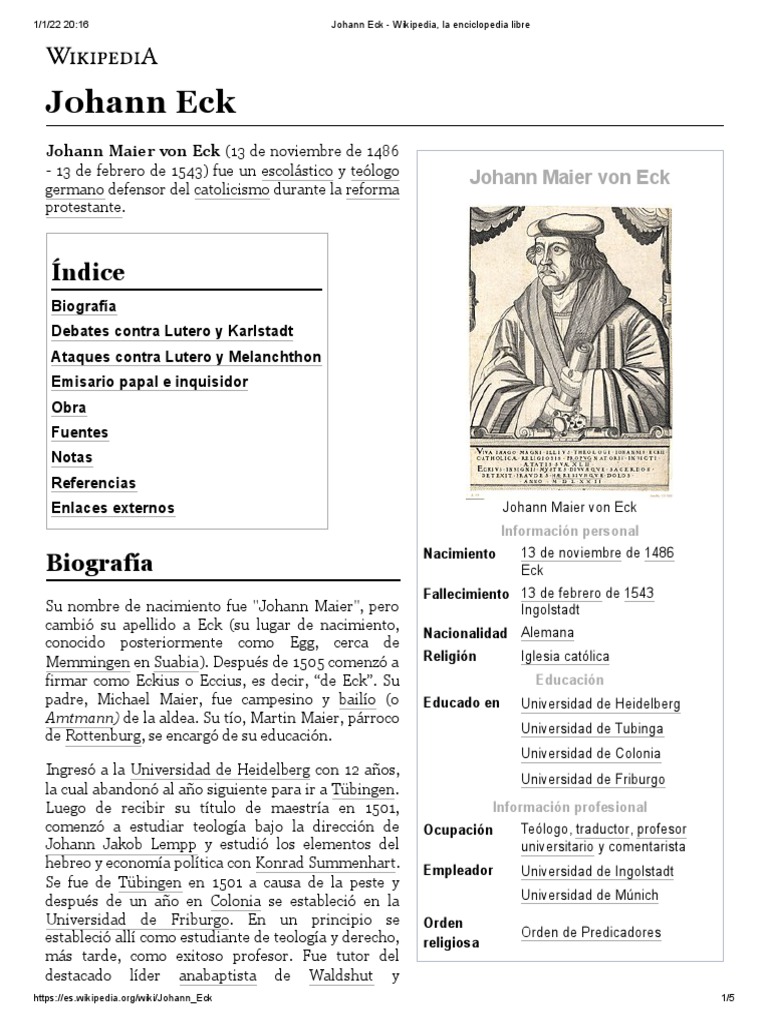 Johann Eck - Wikipedia, La Enciclopedia Libre | PDF