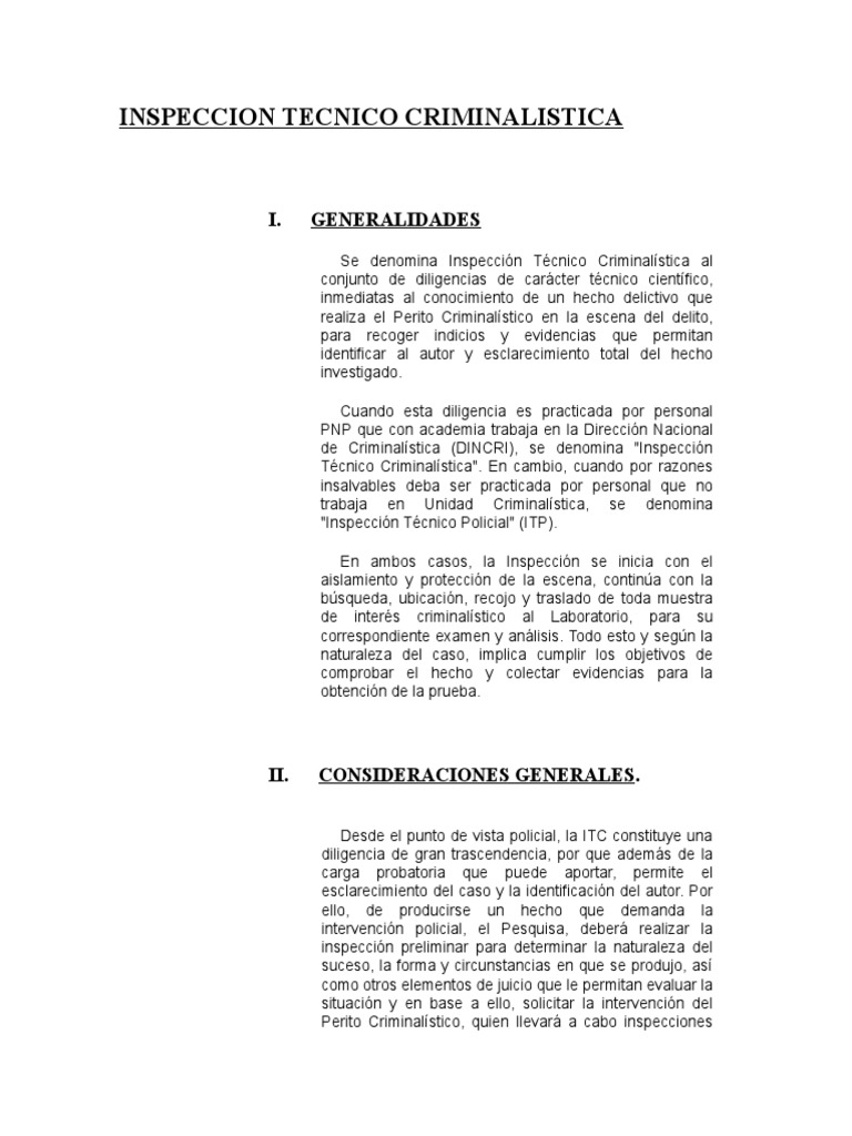 Inspeccion Tecnico Criminalistica | PDF | Ciencia forense