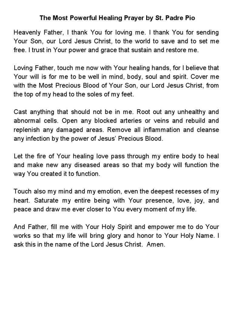 Cool The Most Powerful Healing Prayer By Padre Pio Pdf Pictures