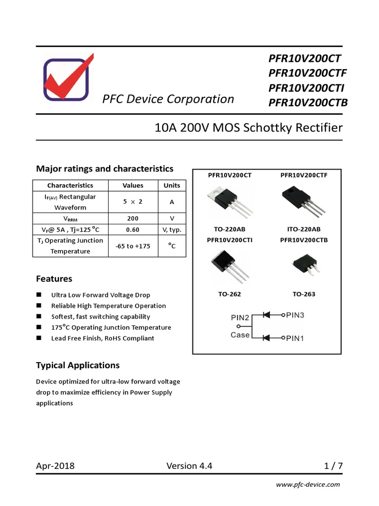 PFC Device Corporation: 10A 200V MOS Schottky Rectifier | PDF ...