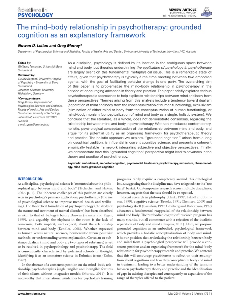 Mind Body Relationship in Psychotherapy | PDF | Psychotherapy | Mind