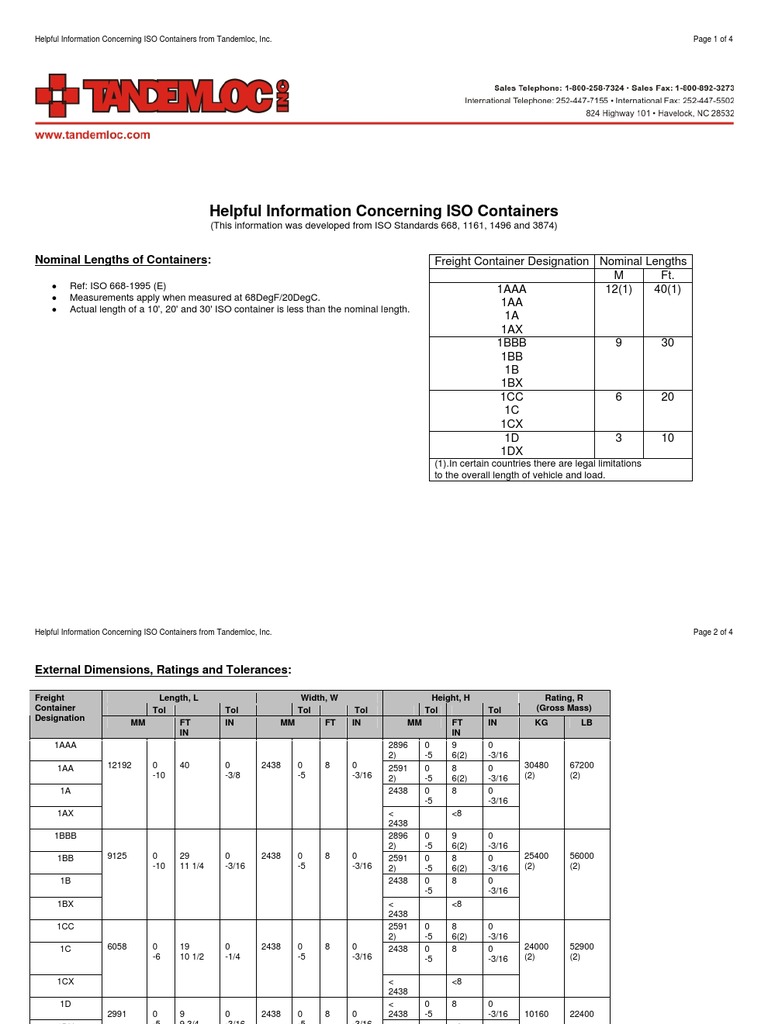 Dimensions, Tolerances, and Corner Fitting Locations of Common ISO ...